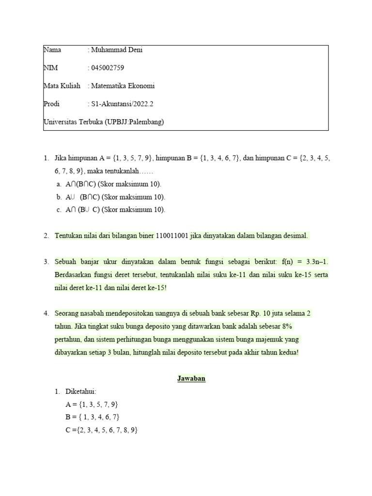 Soal Matematika Ekonomi dan Solusi | PDF