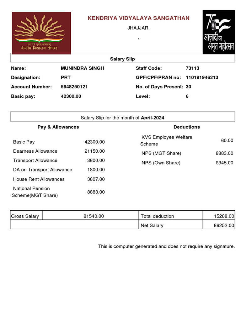 KV Salary Slip | PDF