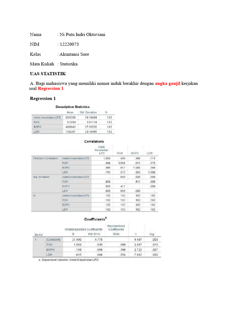 0073 - Ni Putu Indri Oktuviani - Uas Statistik | PDF