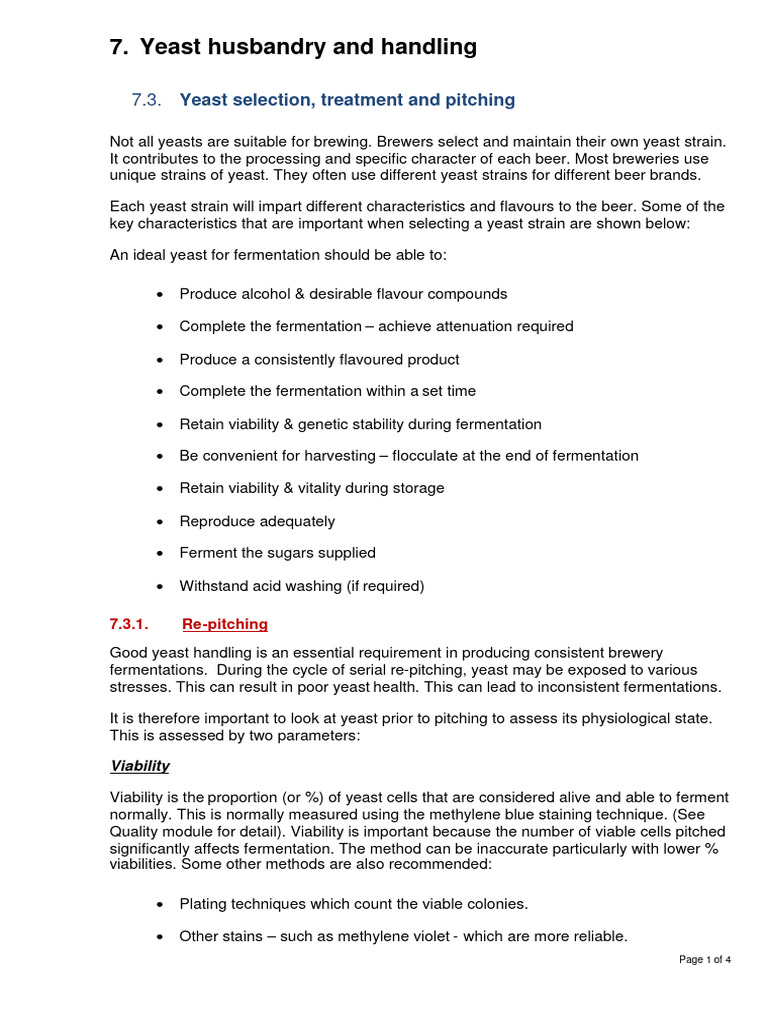 07.3 Yeast Selection, Treatment and Pitching | PDF | Yeast | Brewing