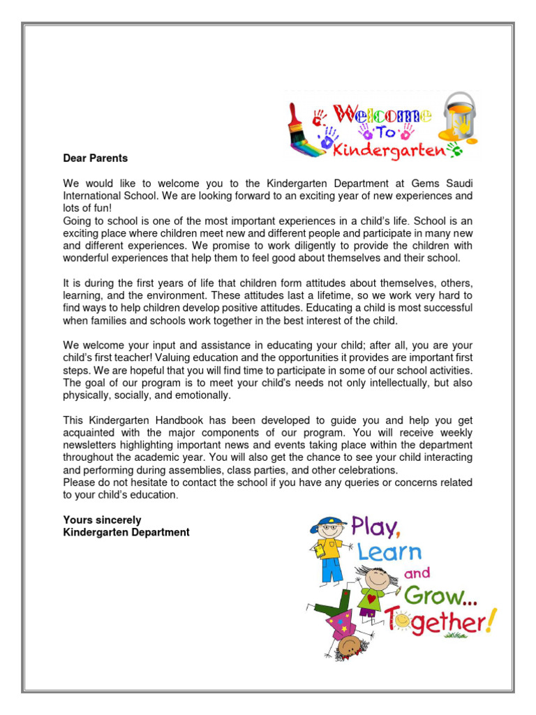 Kindergarten Handbook: GSIS Guide | PDF | Teachers | Learning