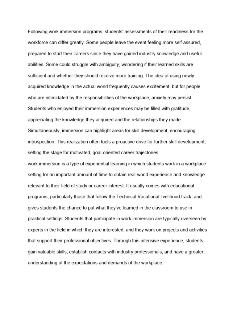 Following Work Immersion Program1 | PDF | Vocational Education | Knowledge