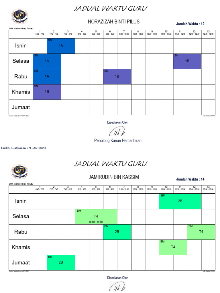 Jadual Guru Jan 2023 | PDF