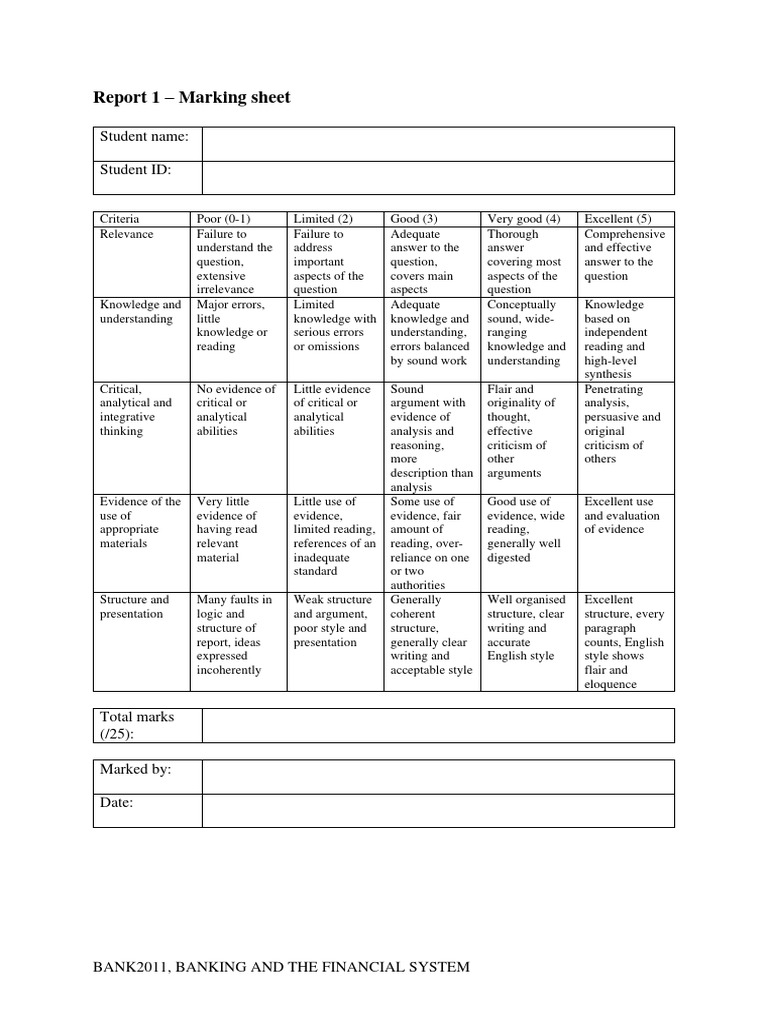 Report 1 - Marking Sheet | PDF | Argument | Knowledge