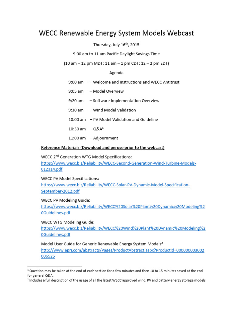 WECC Renewable Energy System Models Webcast 071615 | PDF | Electric ...