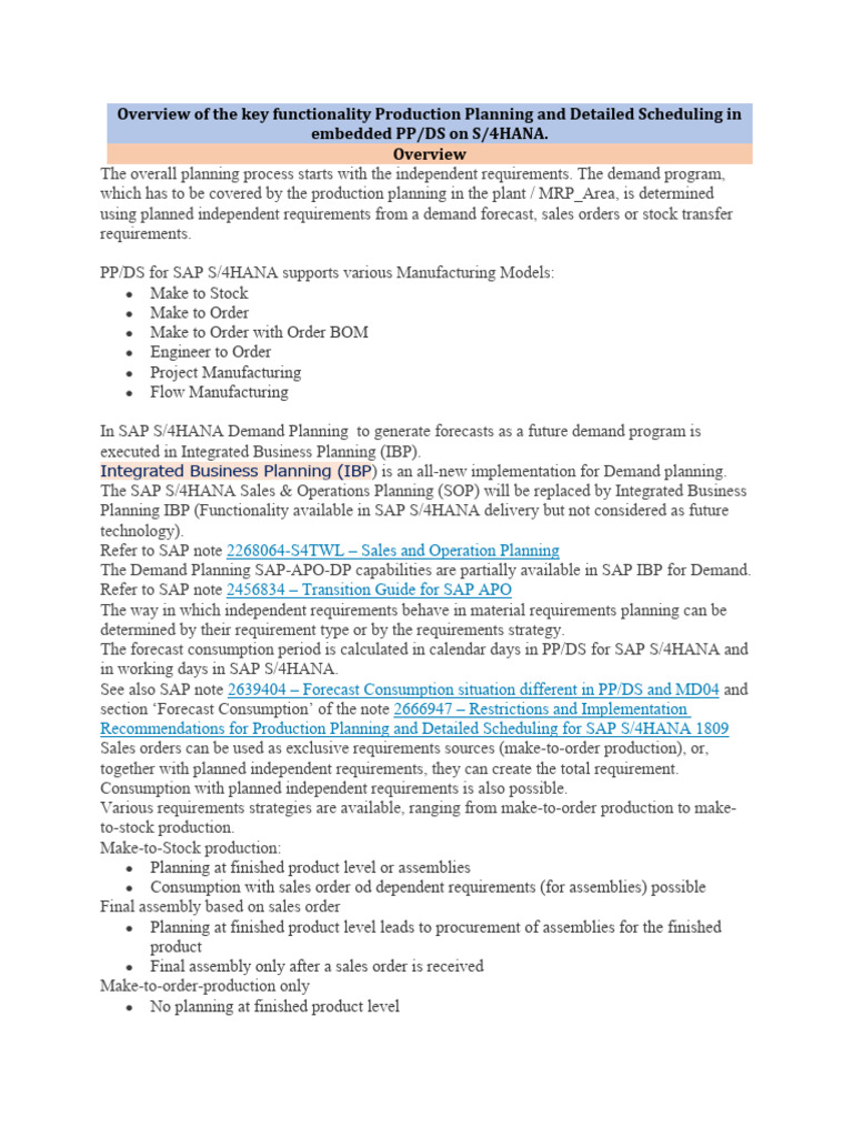 OV - Key Functionality Production Planning and DS in Embedded PP | Download Free PDF ...