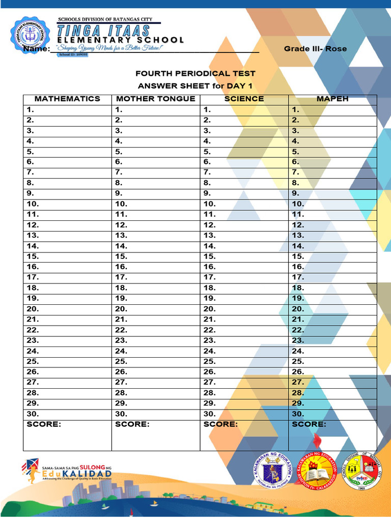 Answer Sheet Periodical Test | PDF