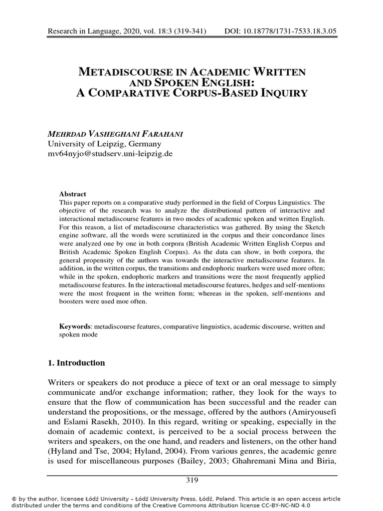 Metadiscourse in Academic Written A 2 | PDF | Creative Commons License ...