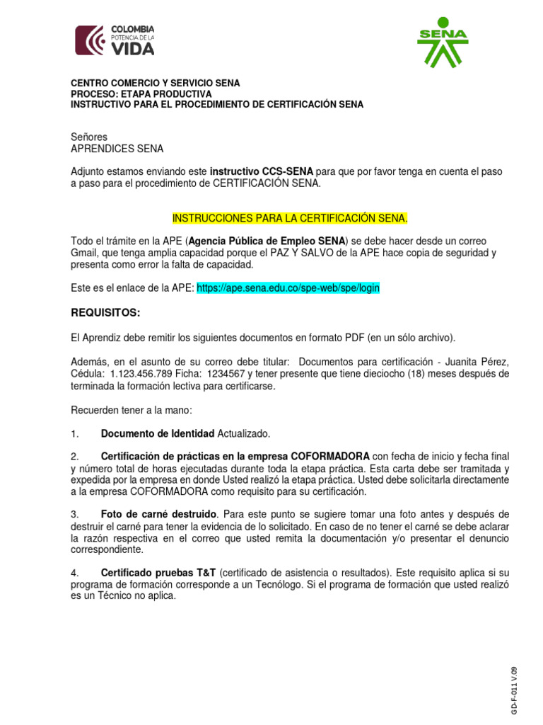 Instructivo Certificación SENA | PDF | Documento de identidad