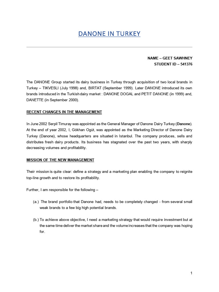 Marketing Management - Danone Case - Geet Sawhney - 541376 | PDF | Yogurt | Inflation