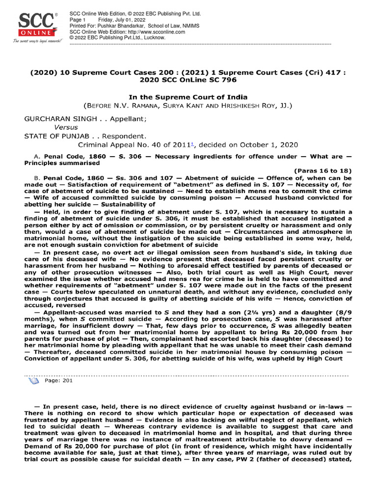 Gurcharan Singh (2020) 10 SCC 200 | PDF | Finance & Money Management