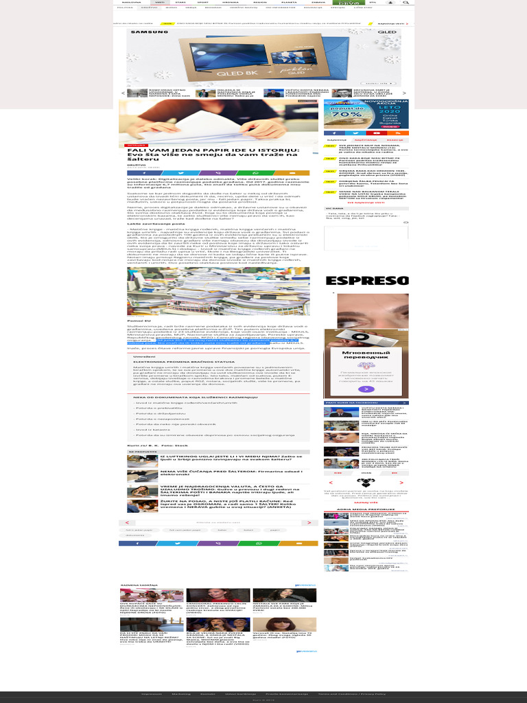 FALI VAM JEDAN PAPIR IDE U ISTORIJU - Evo Šta Više Ne Smeju Da Vam Traže Na Šalteru | PDF