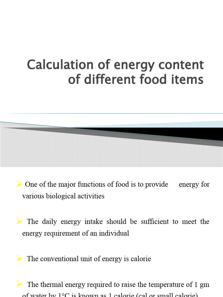 Calculation of Calorific Value of Different Food Stuffs | Download Free ...