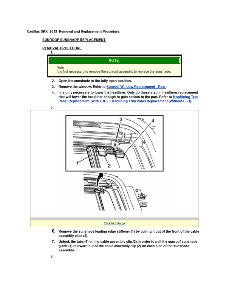 Cadillac Srx Sunroof Shade Repair
