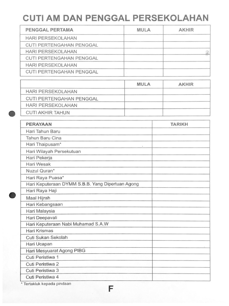Cuti Am Dan Penggal Persekolahan | PDF