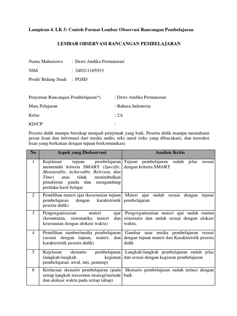 Observasi Rancangan Pembelajaran | PDF