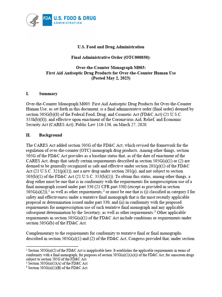 OTC Monograph M003: First Aid Antiseptics | PDF | Over The Counter Drug ...