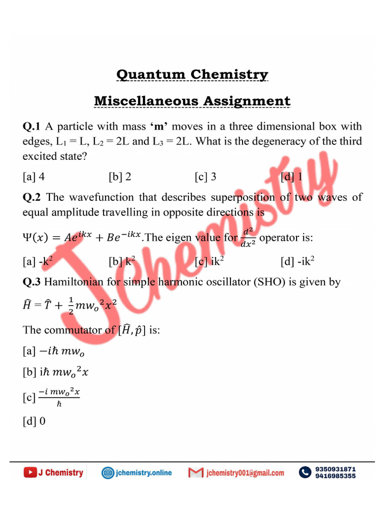 Quantum Chemistry Miscellaneous Assignment | PDF