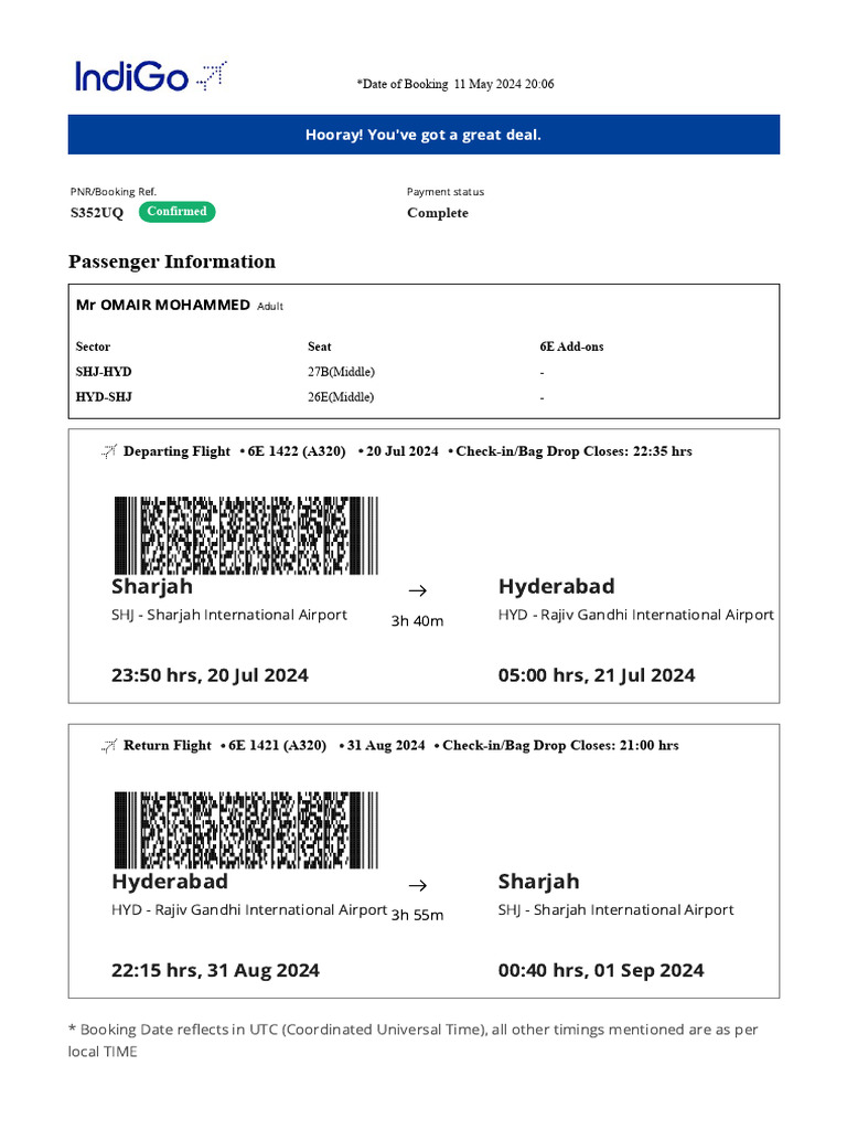 IndiGo Flight Booking Confirmation | PDF | Airport | Fee