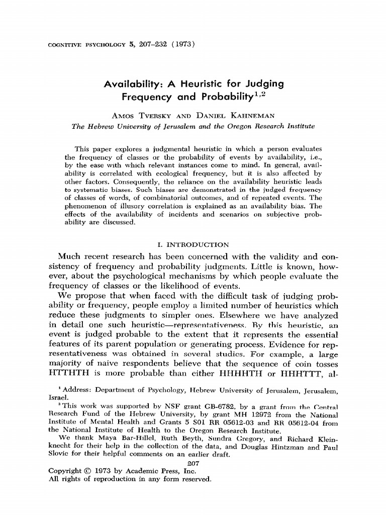 Artigo - Availability A Heuristic For Judging (TVERSKY e KAHNEMAN 1973 ...