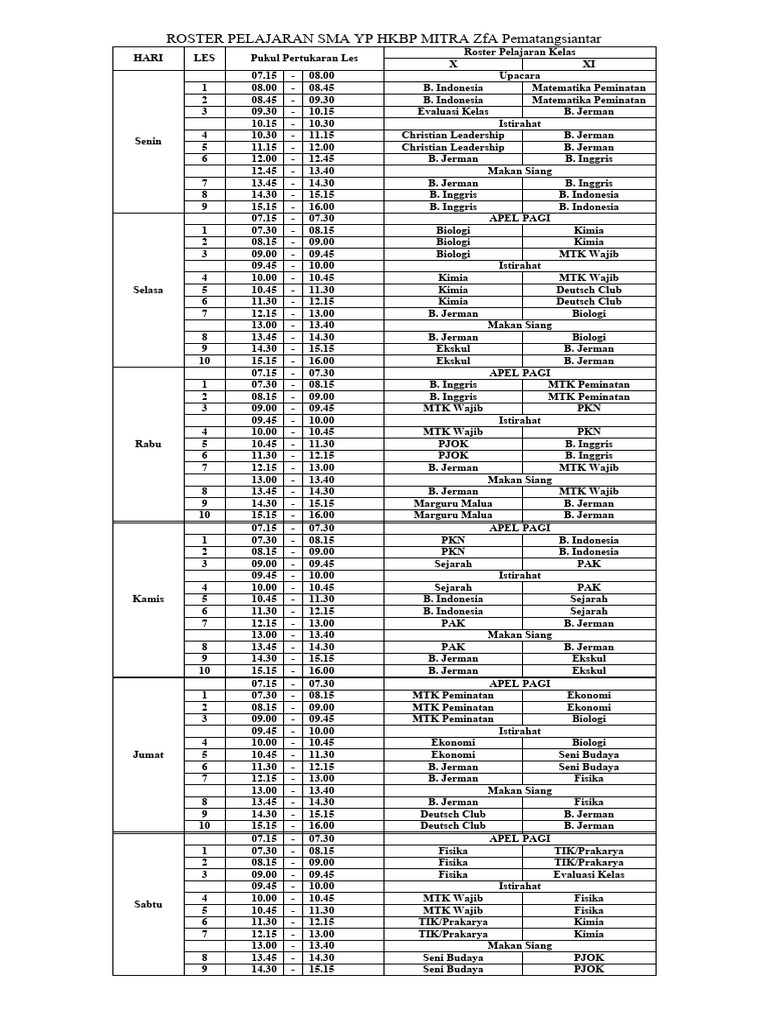 (Fix) Roster Pelajaran Sma 2022-2023 | PDF