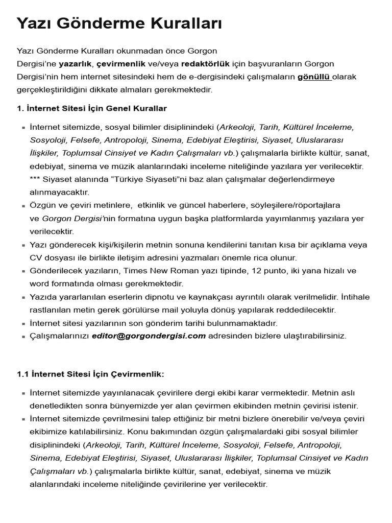 Yazı Gönderme Kuralları - Gorgon Dergisi - Gorgon E-Dergisi | PDF
