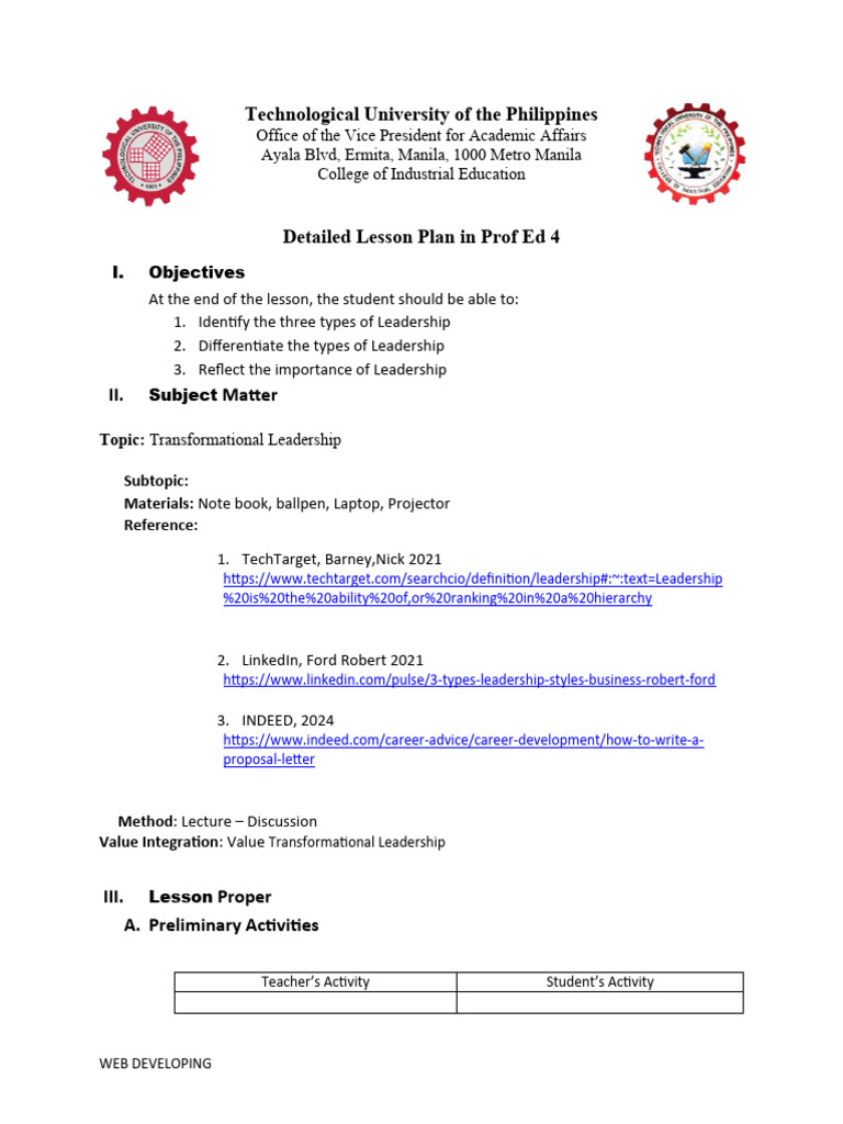 Transformational Leadership Lesson Plan | PDF | Leadership ...