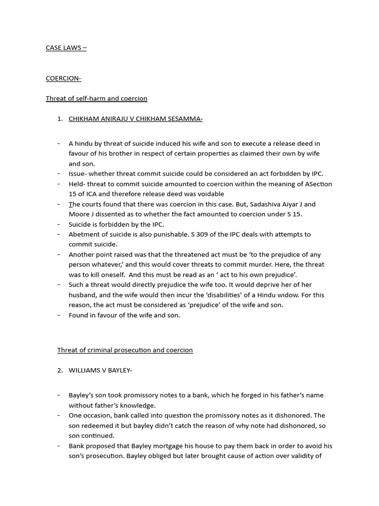 Coercion and Economic Duress in Law | PDF | Misrepresentation | Legal ...