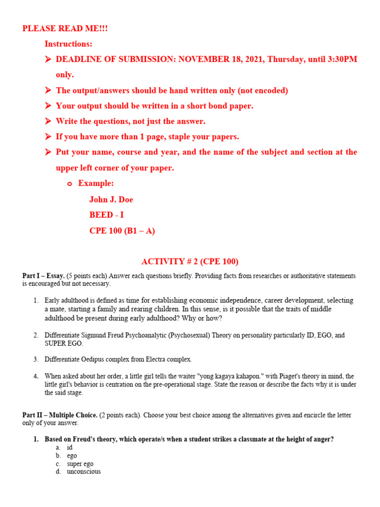 Cpe 100 Activity 2 | PDF | Id | Cognitive Development