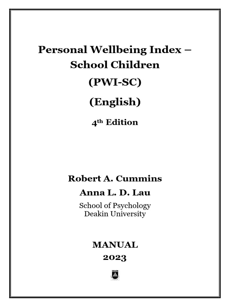 PWI-SC-english-4th Ed - Final. | PDF | Quality Of Life | Cognitive Development