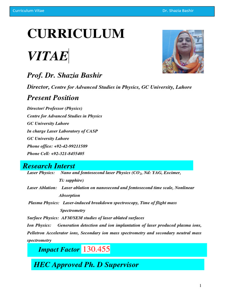 Prof. Dr. Shazia Bashir's CV | PDF | Laser | Thin Film