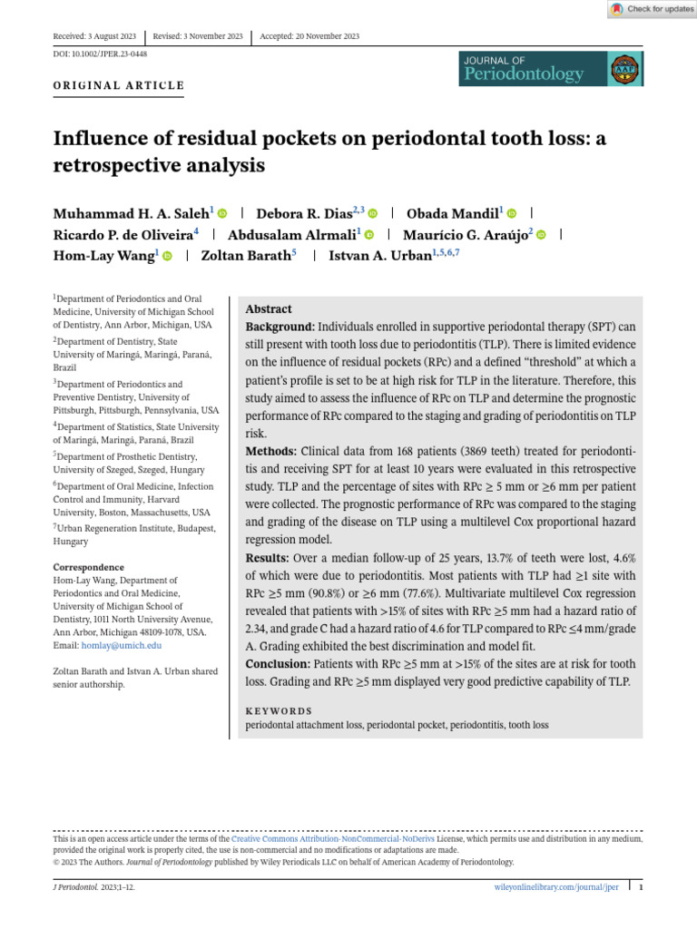 Journal of Periodontology - 2023 - Saleh - Influence of Residual ...