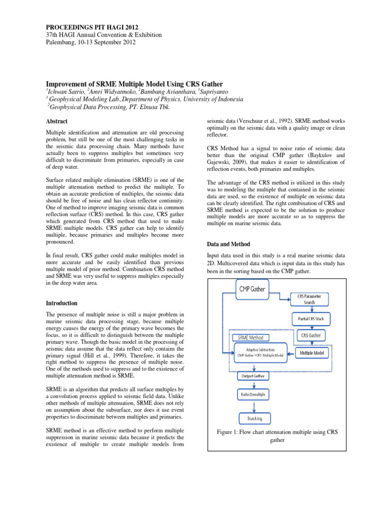 Improvement of SRME Multiple Model Using CRS Gather | PDF | Reflection Seismology | Seismology