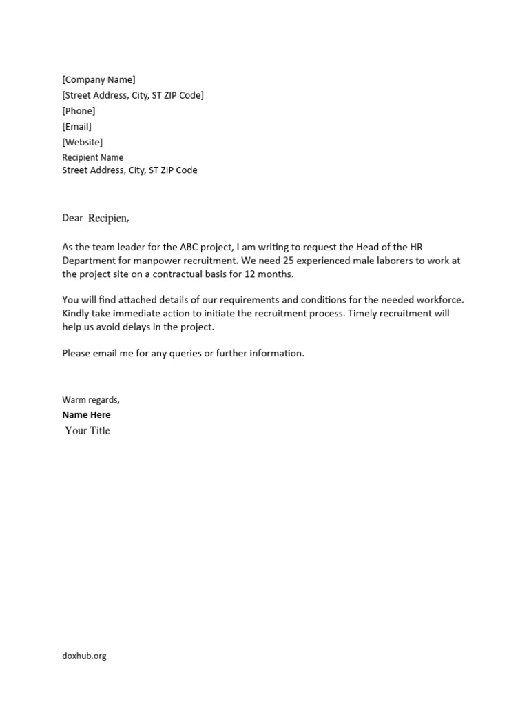 Manpower Recruitment Request for ABC Project | PDF | Career & Growth