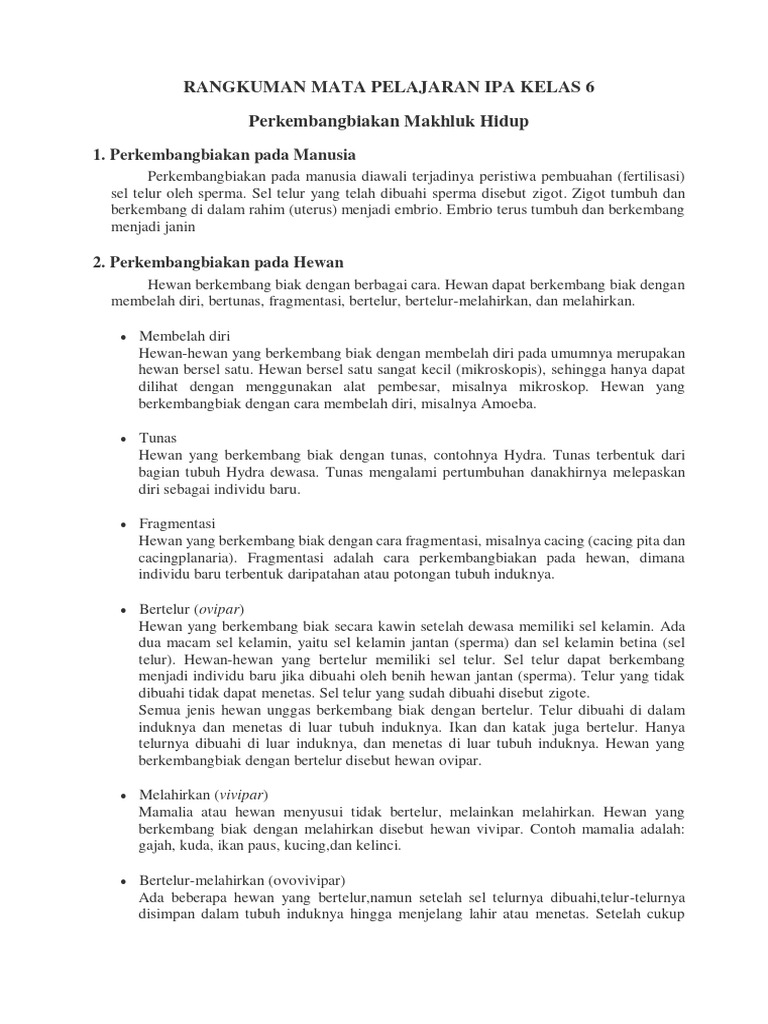 Rangkuman Materi Ipa Kelas 6 | PDF