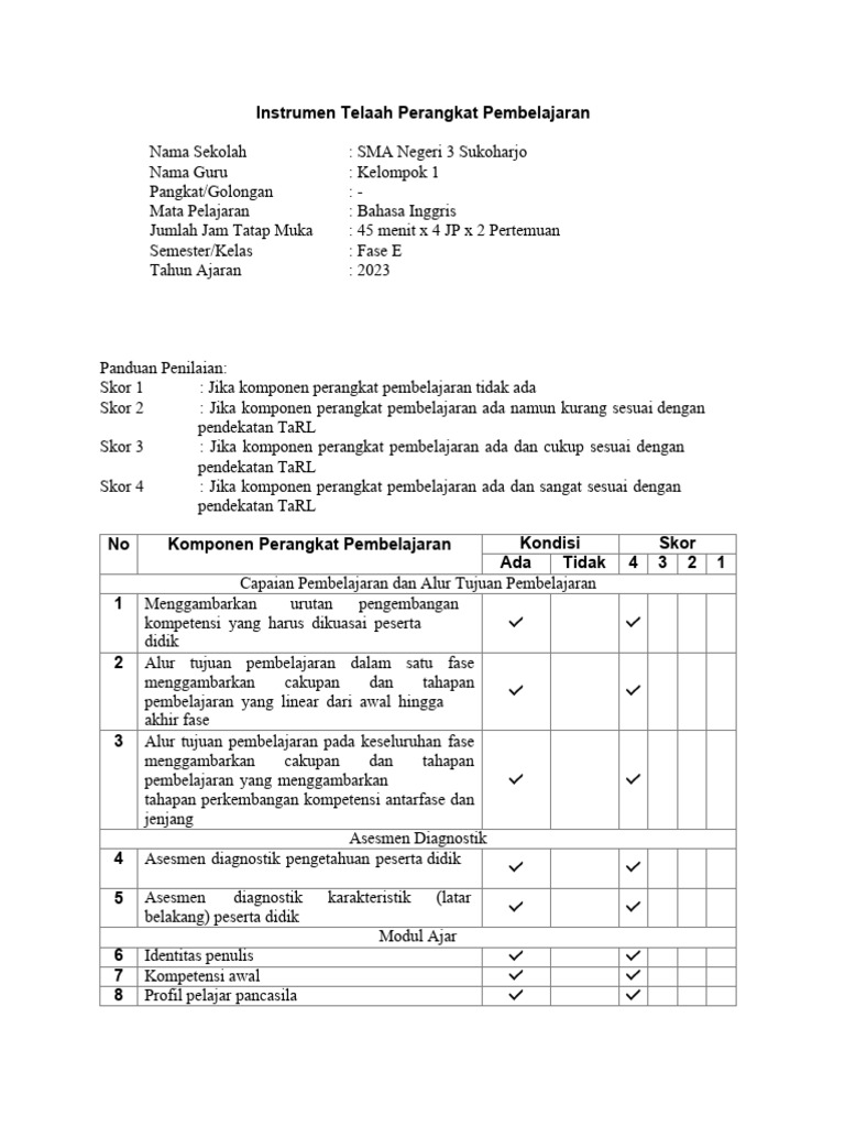 Siklus 1 - Topik 2 - Ruang Kolaborasi - Instrumen Telaah PP | PDF | Karier & Perkembangan