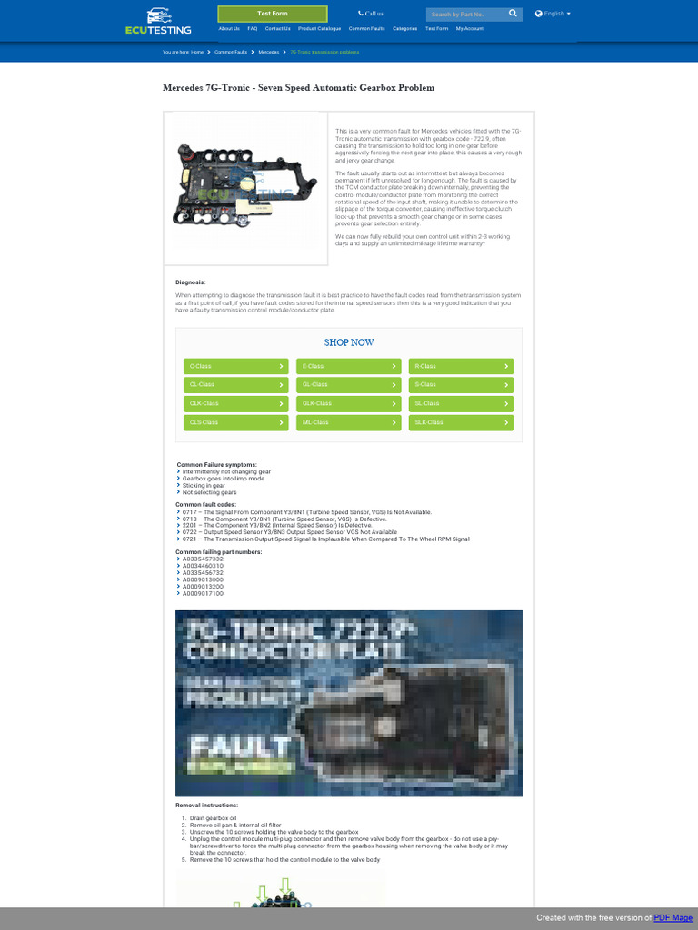 7g-Tronic Transmission - TCM Conductor Plate Failure | PDF | Automatic ...