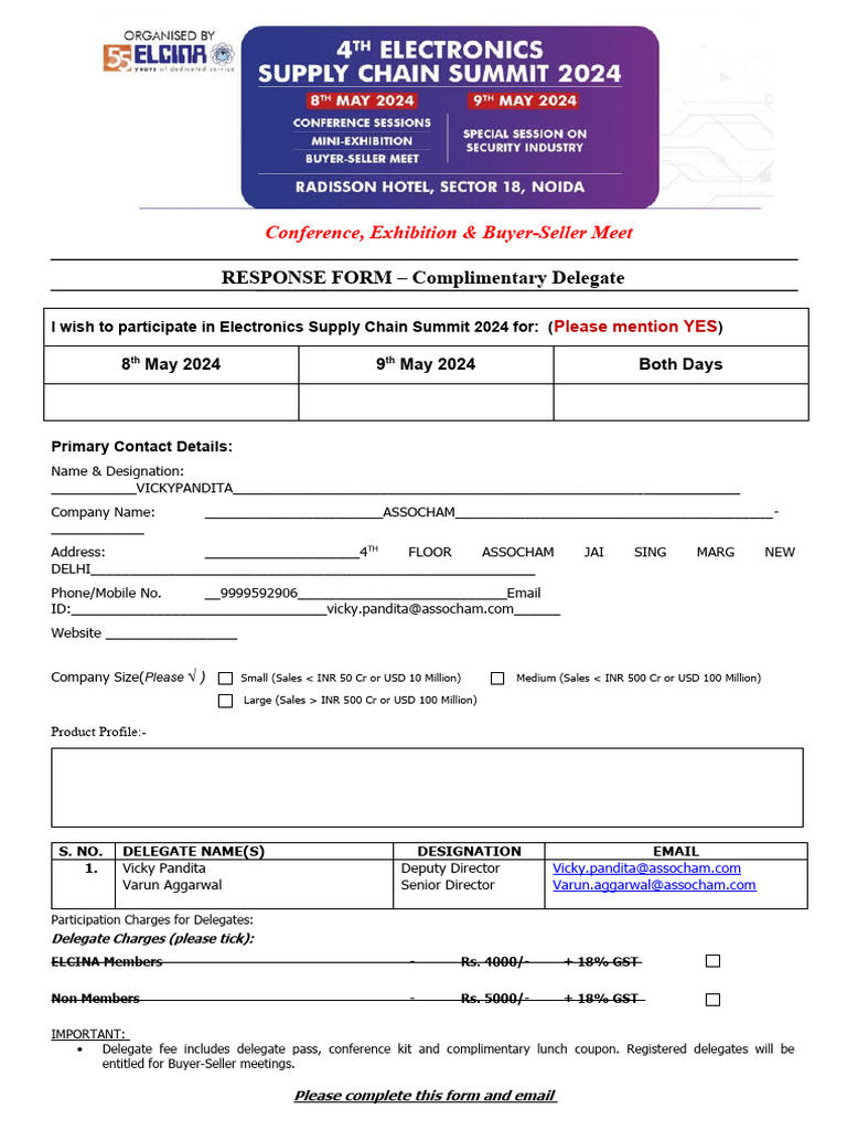 Complimentary Delegate Registration Form - Electronics Supply Chain ...