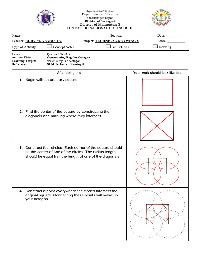 Tech Draw 8 (Constructing Octagon) | PDF