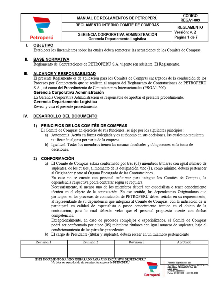 Reglamento Interno Comite Compras v2 | PDF | Regulación | Logística