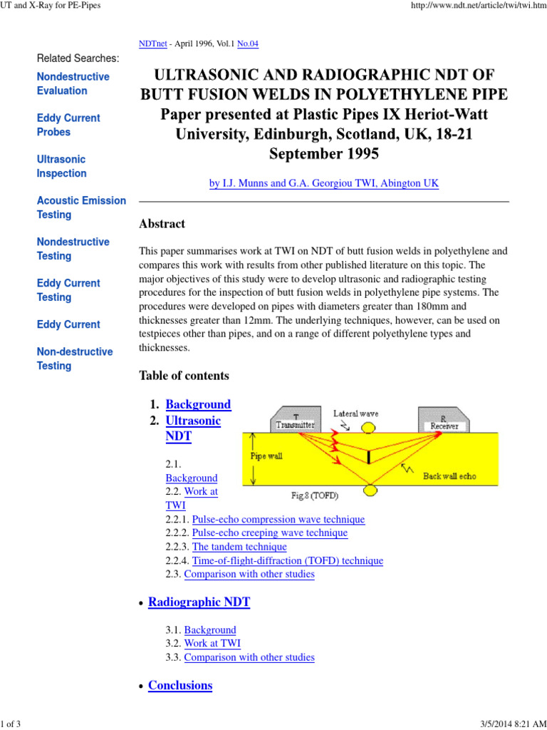 X-Ray and Ultrasonic NDT for PE Pipes | PDF | Nondestructive Testing ...