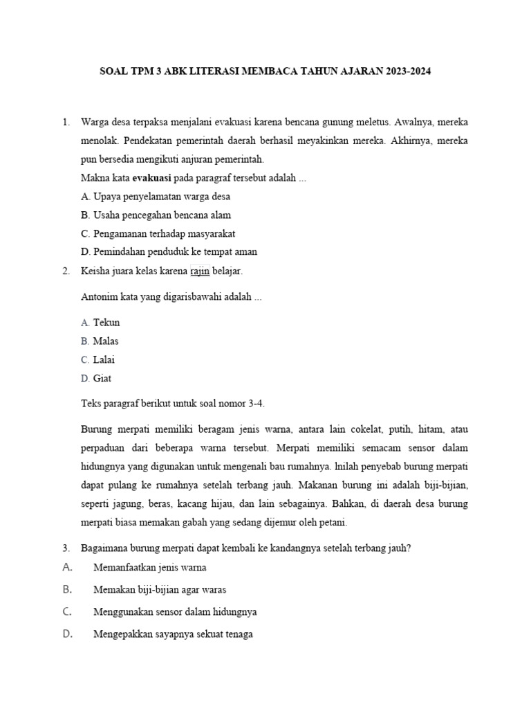 Soal TPM 3 Abk Membaca 2024 | PDF