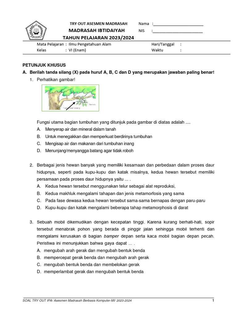 Soal TRY OUT AMBK IPA 2023-2024 | PDF | Kajian Bahasa Asing | Sains & Matematika