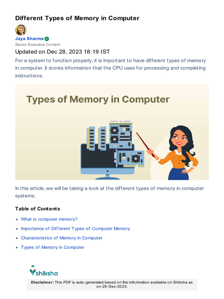 Types Of Memory Pdf Random Access Memory Computer Data Storage 