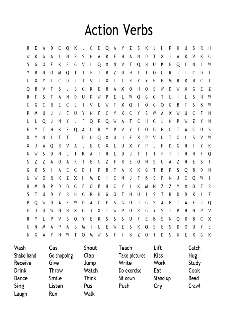 Action - Verbs - WORD SEARCH | PDF