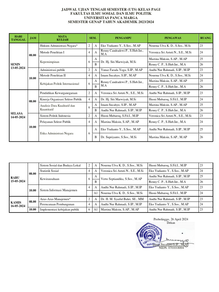 JADWAL UTS 2024 Mei GENAP | PDF | Ilmu Sosial