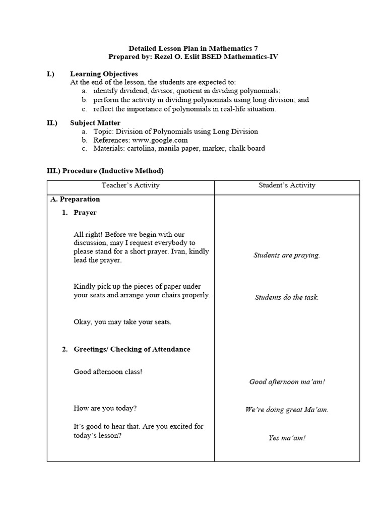 Division of Polynomials Using Long Division 11 28 23 | PDF | Division ...