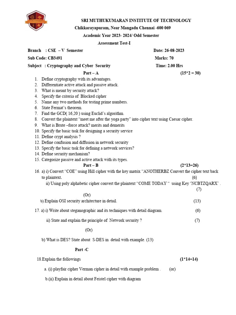CB3491 Ccs-Cse | PDF | Cipher | Cryptography