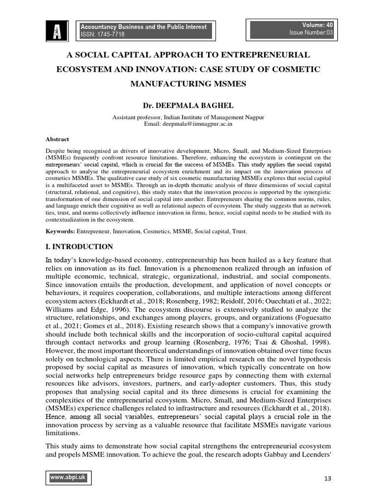 Social Capital in MSME Innovation Ecosystem | PDF | Social Capital ...