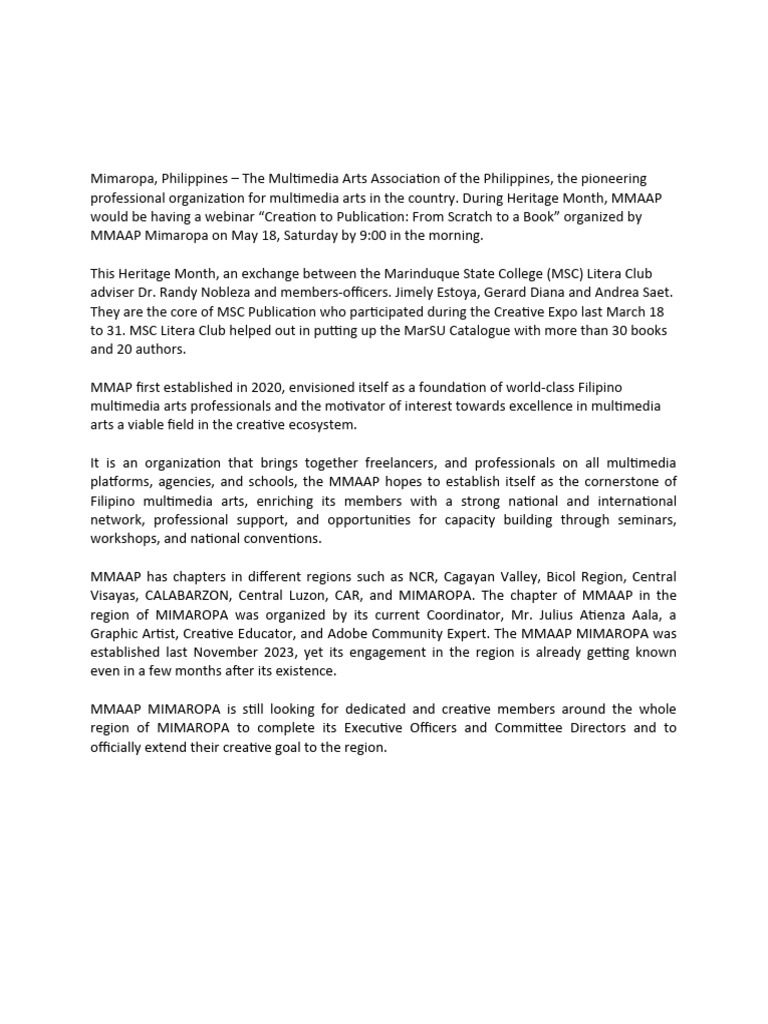 MMAAP Mimaropa Webinar on Book Publishing | PDF | Social Science